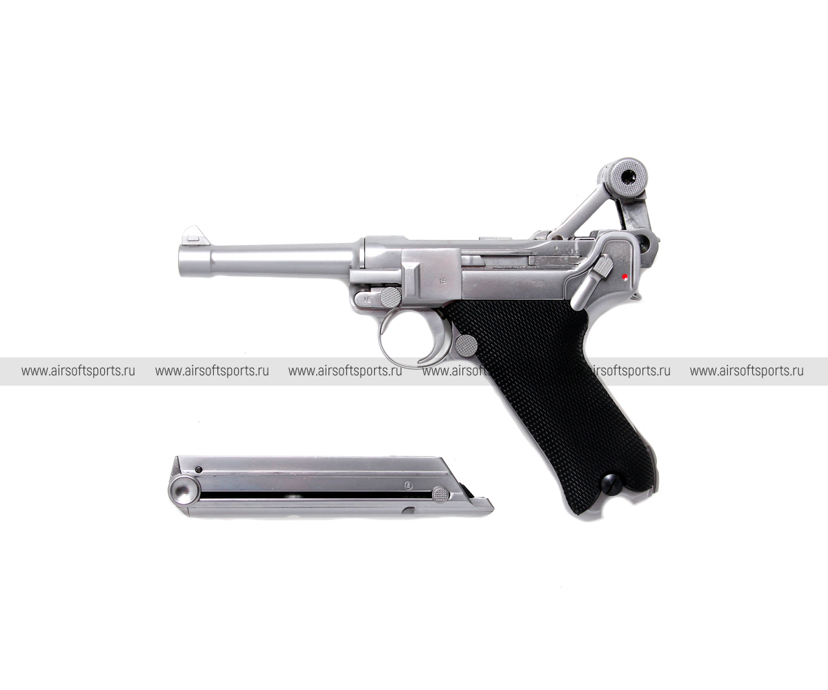 Купить Страйкбольный пистолет (WE) LUGER P08 SHORT SILVER металл в ...