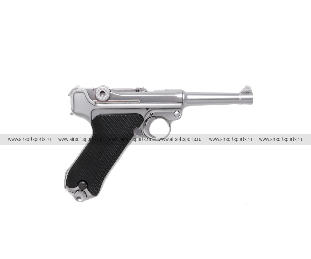 Купить Страйкбольный пистолет (WE) LUGER P08 SHORT SILVER металл в ...
